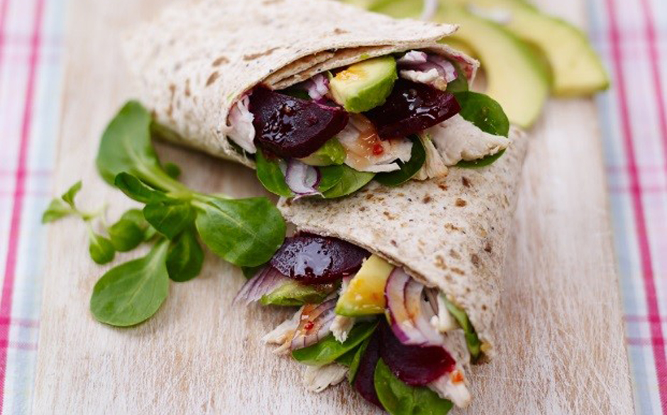 Sweet chilli infused beetroot and chicken wraps - Mature Times